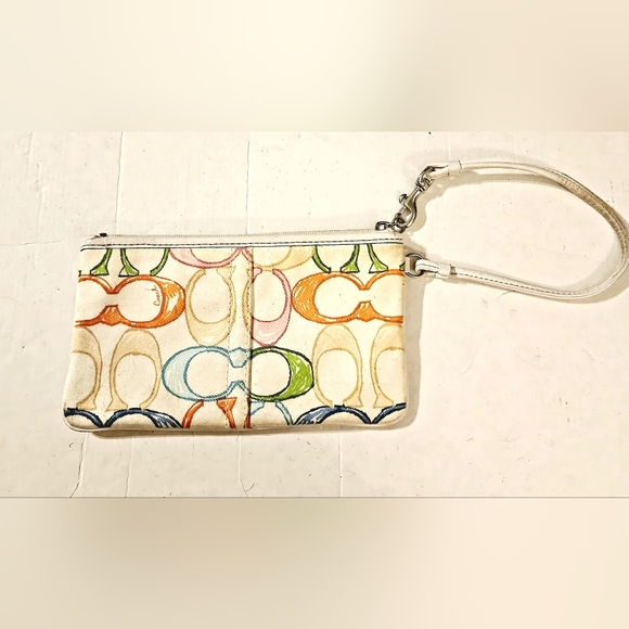 Coach | Bags | Vintage Coach Pastel Monogram White Colorful Wristlet ...